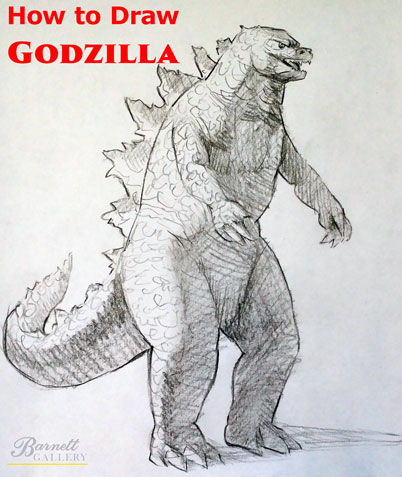 How to draw and shade a realistic Godzilla easy for drawing / painting ...