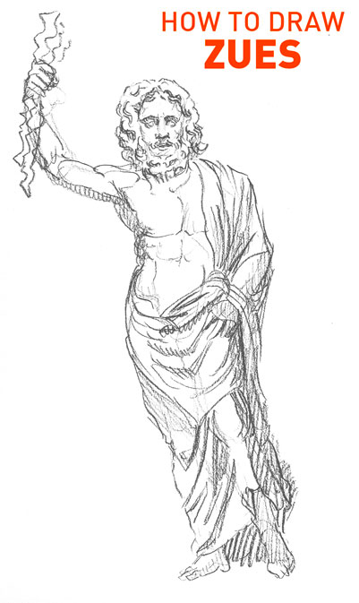 ZEUS drawing easy STEP BY STEP how to draw Greek Mythology realistic - Barnett Gallery