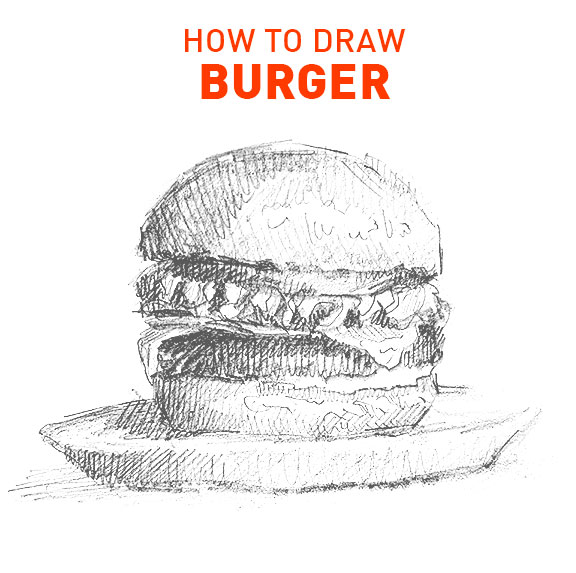 BURGER drawing easy STEP BY STEP how to draw art realistic hamburger ...